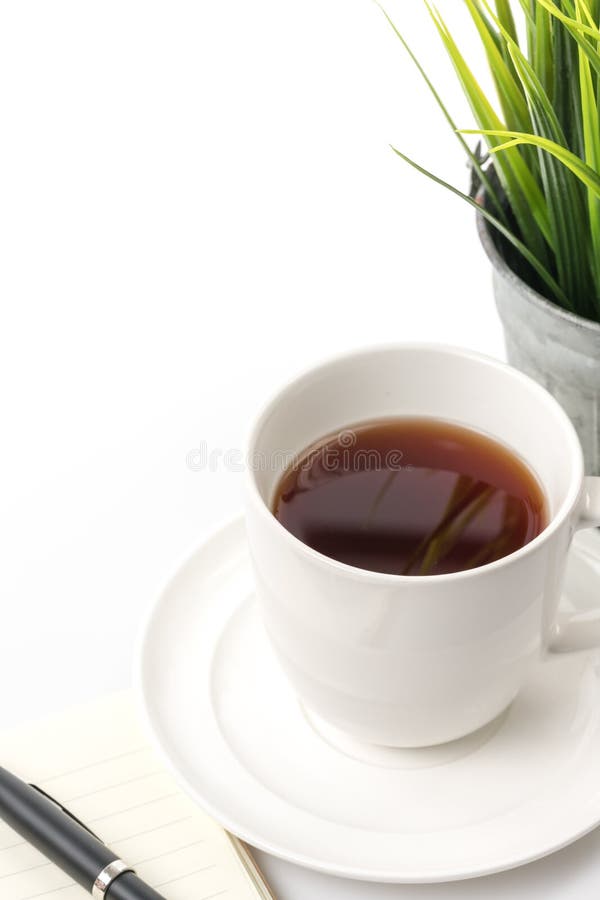 Cup of Tea on the Office Desk. Stock Photo - Image of plant, business ...