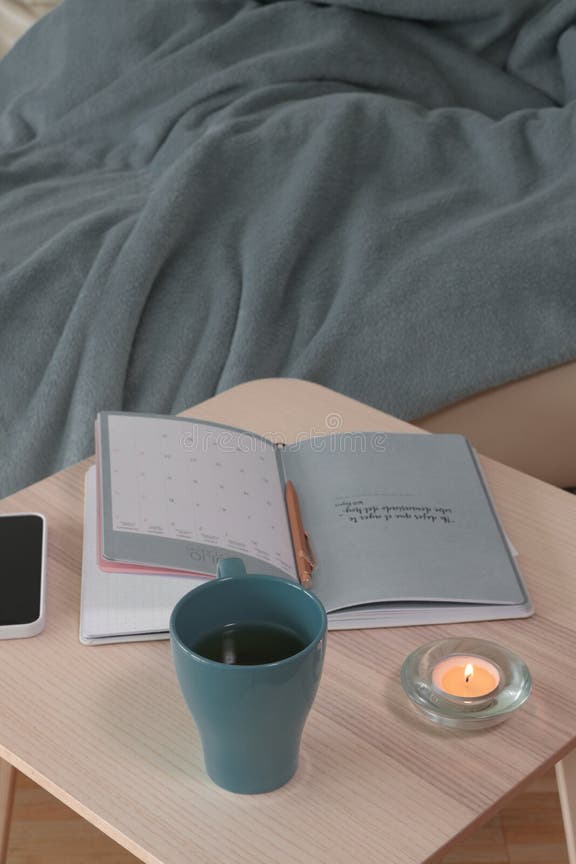 Cup of Tea and Open Schedule Planning Stock Photo - Image of hand ...