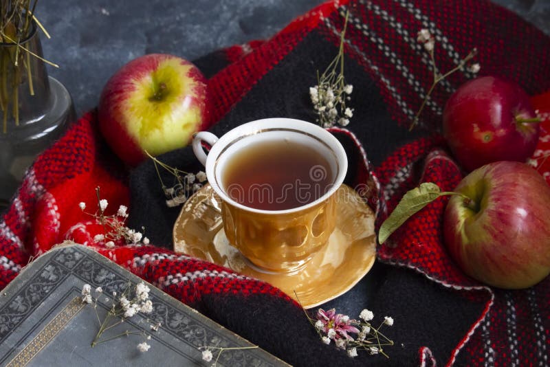 Cup of tea with red apple stock photo. Image of ingredient - 123983922