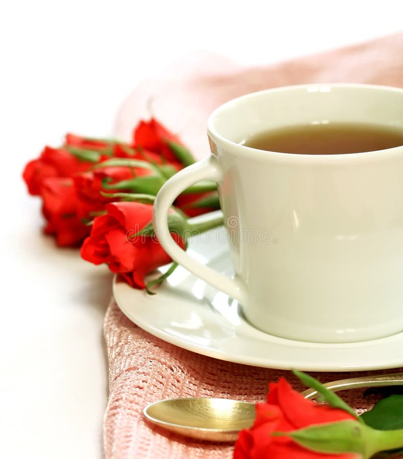 Cup of tea and red roses stock image. Image of culture - 12942101