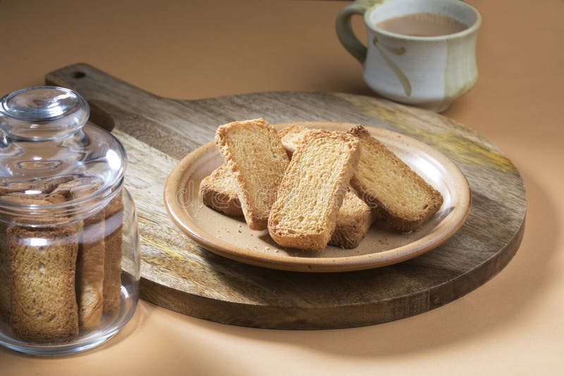 Cup of tea with rusk stock image. Image of meal, breakfast - 264402875
