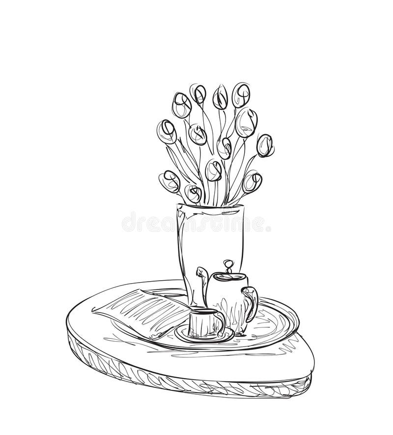 Cup of the Tea Sketch. Romantic Breakfast Stock Vector - Illustration ...