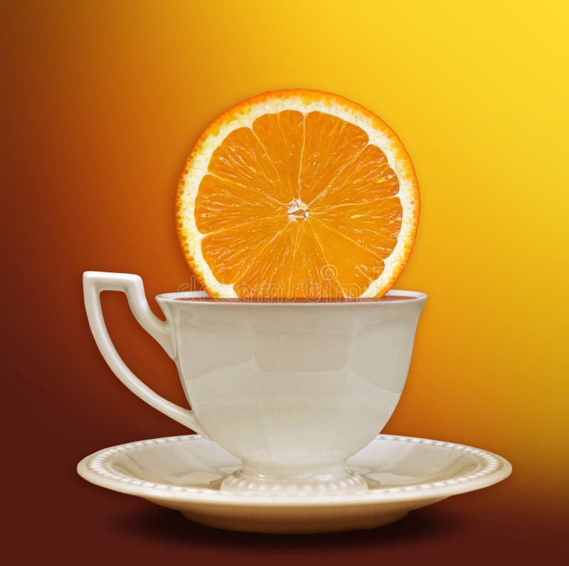 A Cup of Tea with a Slice of Orange. Background for Poster Stock Photo ...