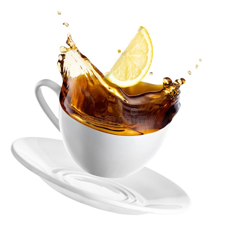 Cup with tea splash stock photo. Image of splatter, isolated - 174169678