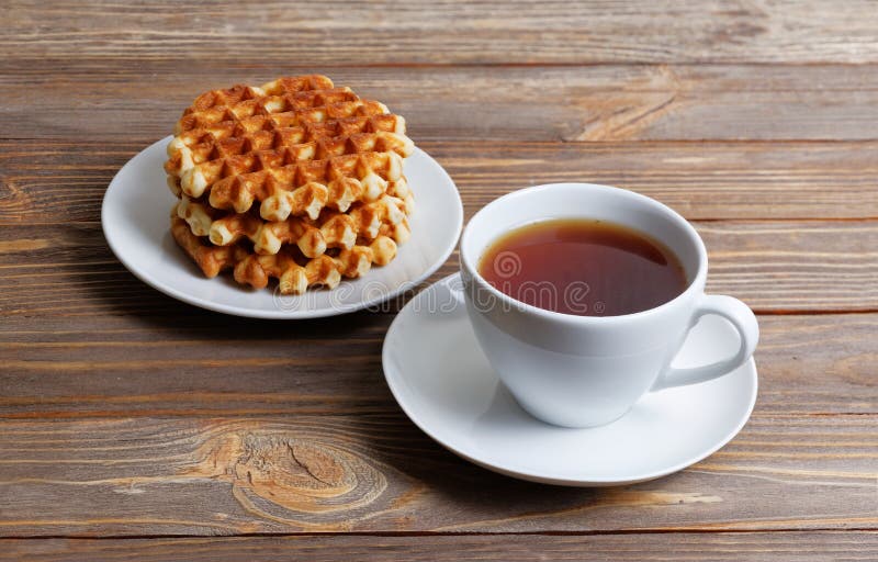 Cup of Tea and Stack of Waffles Stock Photo - Image of baking, drinks ...