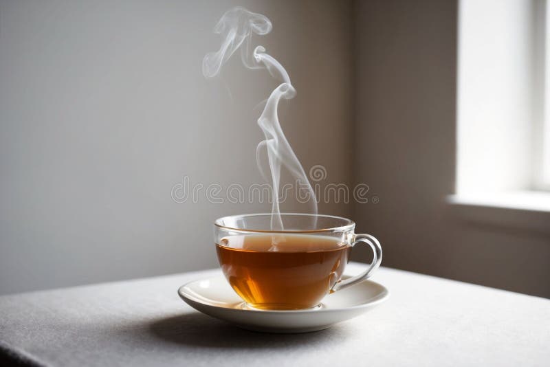 Cup of Tea with Steam on the Table in the Morning Stock Illustration ...