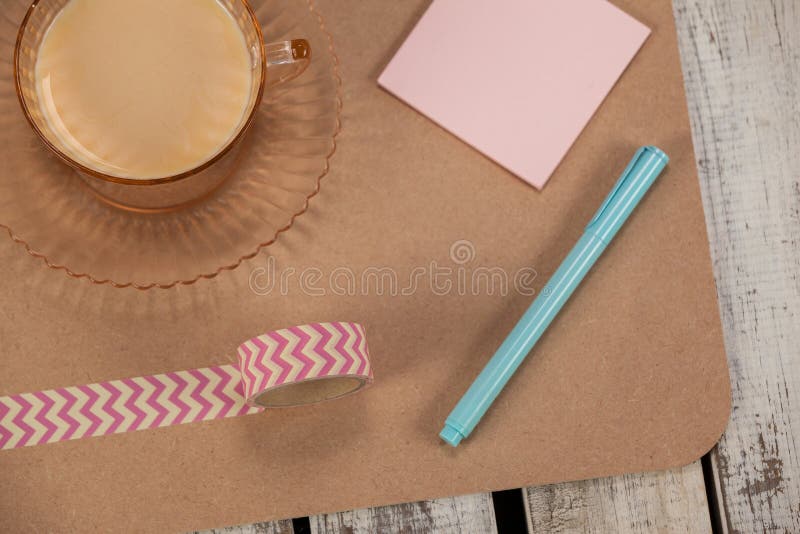 Cup of Tea, Sticky Notes, Printed Sellotape and Pen Stock Image - Image ...