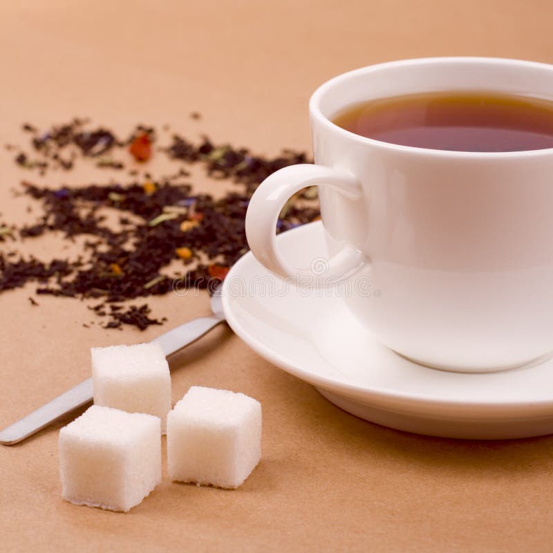 Cup of tea and sugar stock photo. Image of cube, food - 8429680