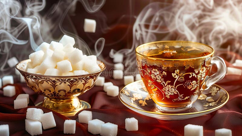 A Cup of Tea and Sugar Cubes on a Table Stock Image - Image of ...