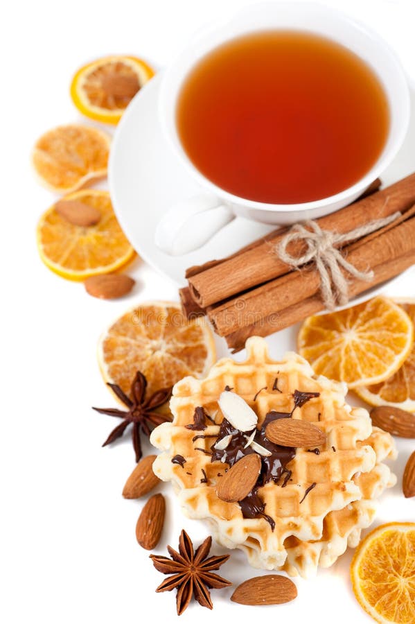 Cup of Tea and Sweet Waffles Stock Photo - Image of food, spices: 24915310
