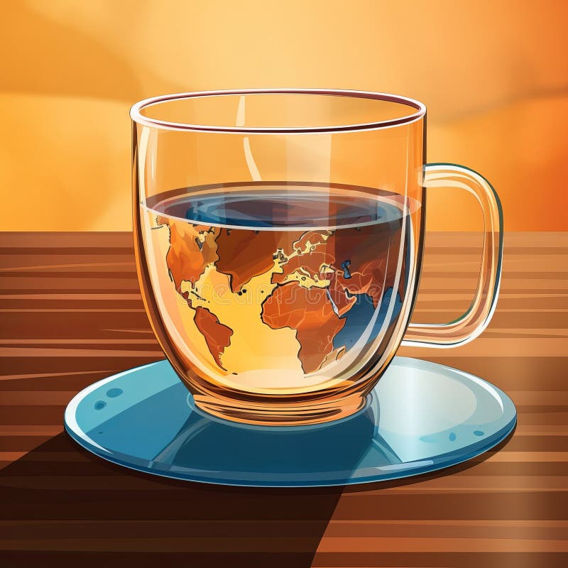 A Cup of Tea with a World Map Inside on a Wooden Table Stock ...