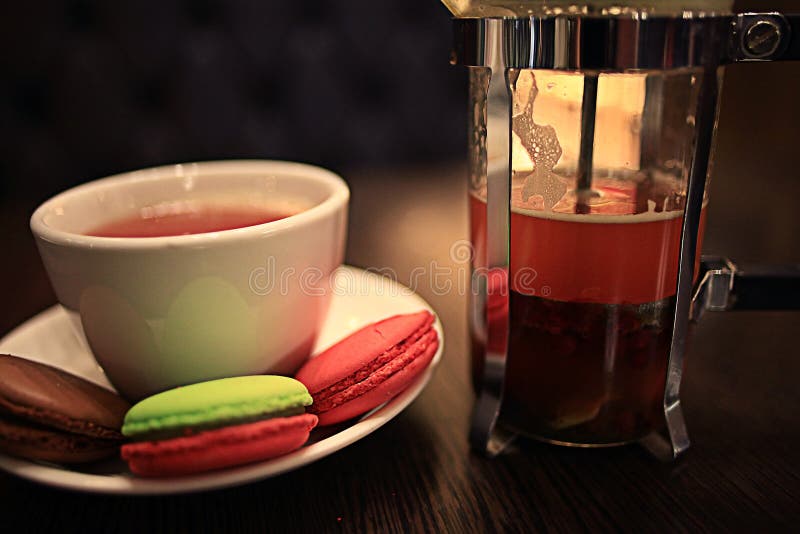 Cup and teapot in cafe stock photo. Image of napkin, dinner - 58663924