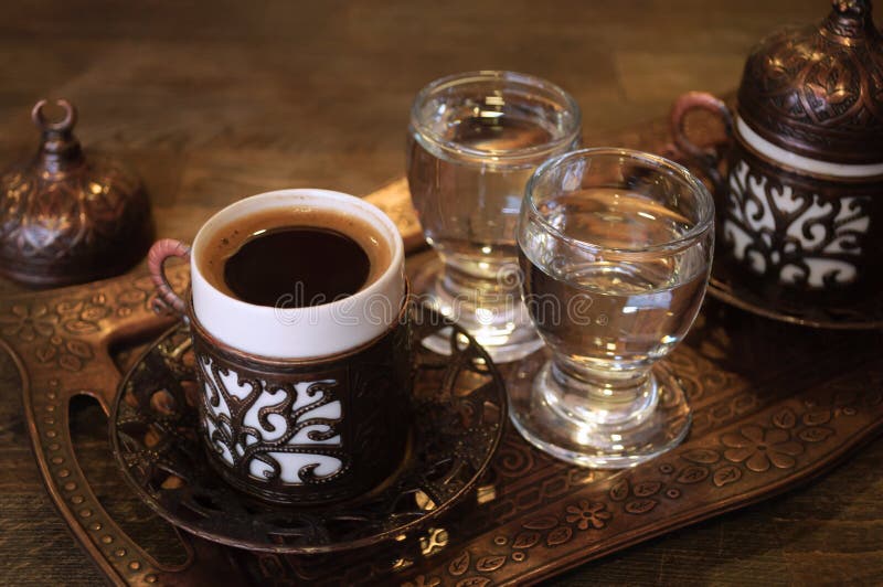 Cup of Traditional Turkish Coffee with Water Stock Photo - Image of ...