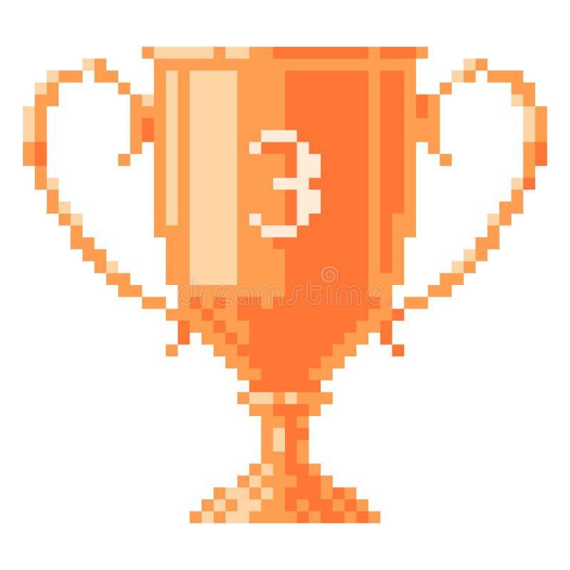 Bronze Cup, Third Place Trophy 8-bit Pixel Graphics Icon. Pixel Art ...