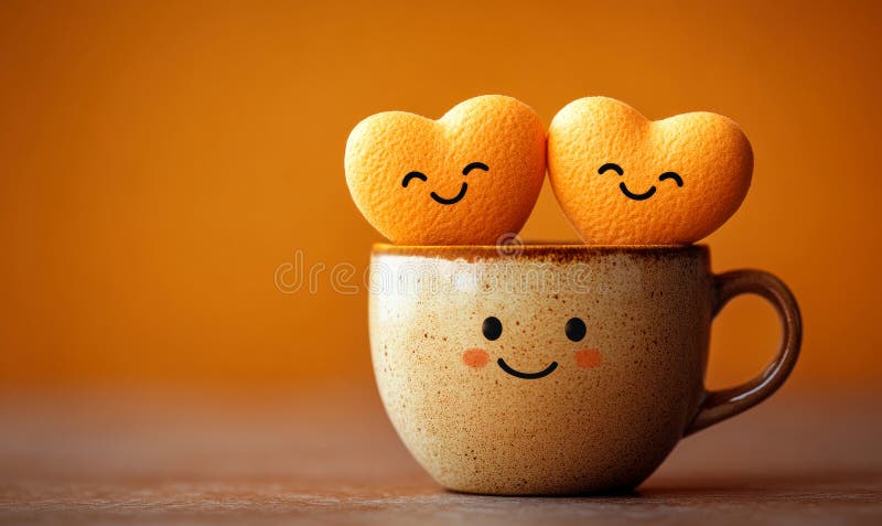 A Cup with Two Smiling Hearts in it Stock Photo - Image of slice, love ...