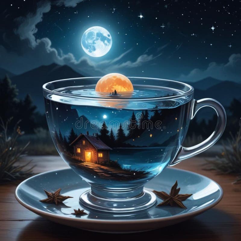 A Cup of Water with a Landscape Inside Stock Illustration ...