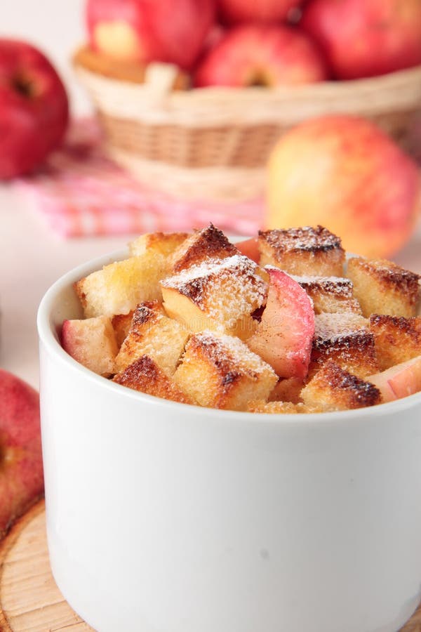 Cup of Wheat Bread Pudding with Apples Stock Photo - Image of cinnamon ...