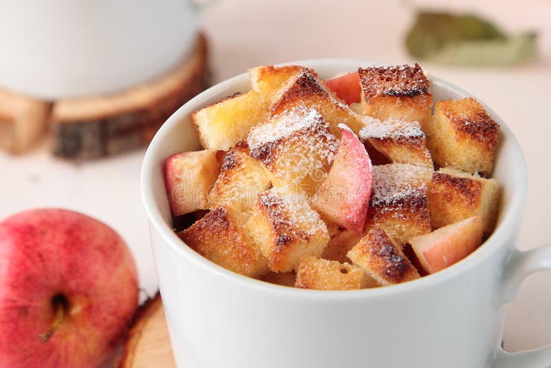 Cup of White Bread Pudding with Apples Stock Image - Image of white ...