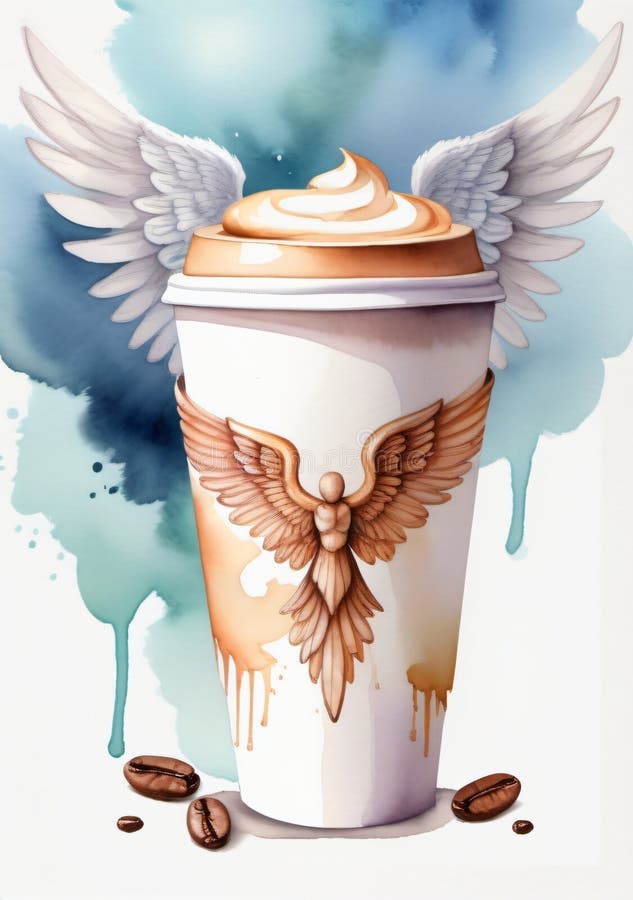 A Cup with Wings and Coffee Beans. Generative AI Stock Illustration ...