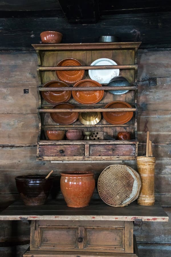 A Cupboard for Dishes in an Old Rural House Stock Image - Image of ...