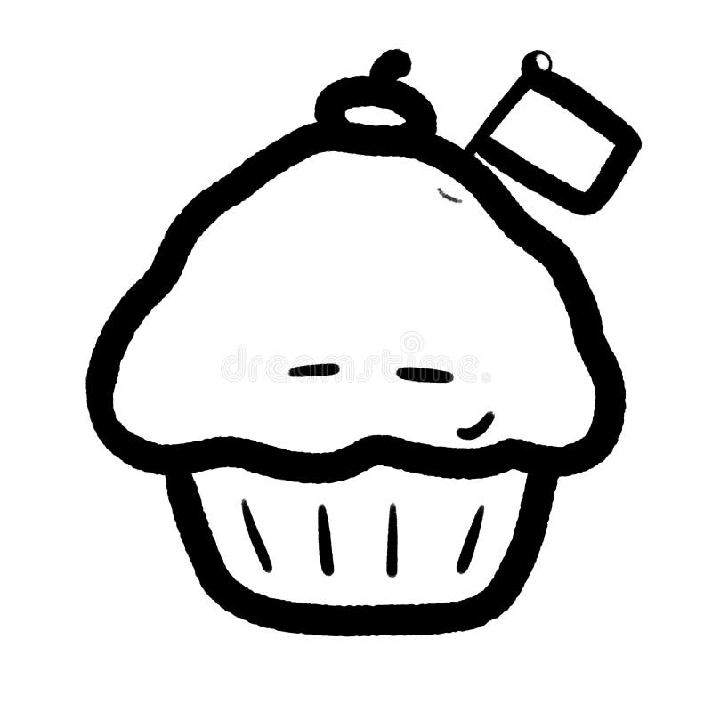 Cute Cartoon-style Depiction of a Smiling Cupcake Outline Doddle ...