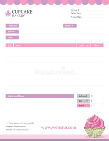 Cupcake Bakery Invoice Template Stock Illustration - Illustration of ...
