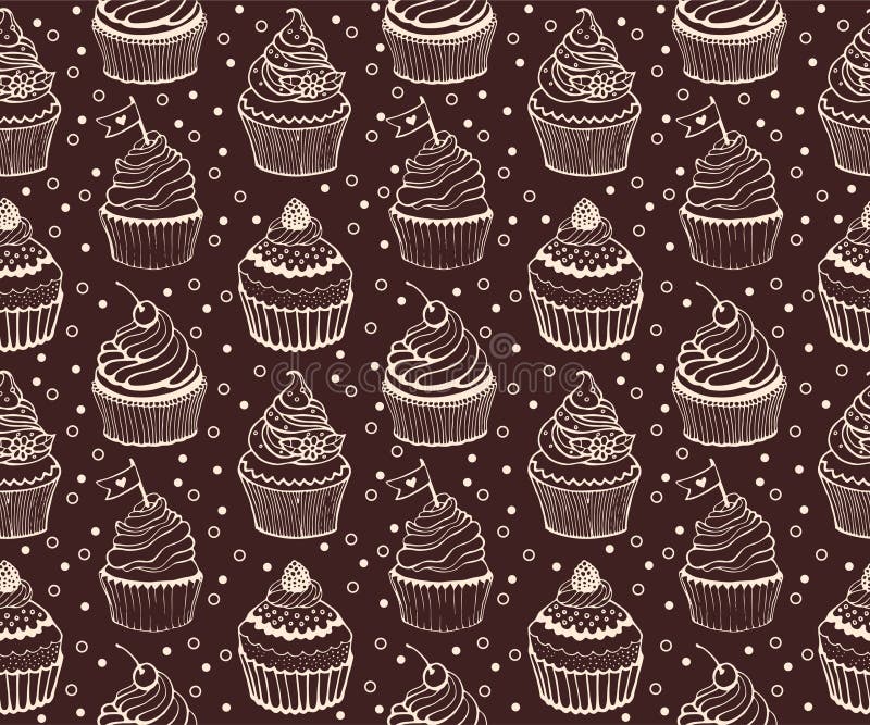 Cupcake Baking Seamless Hand Drawn Pattern on the Stock Vector ...