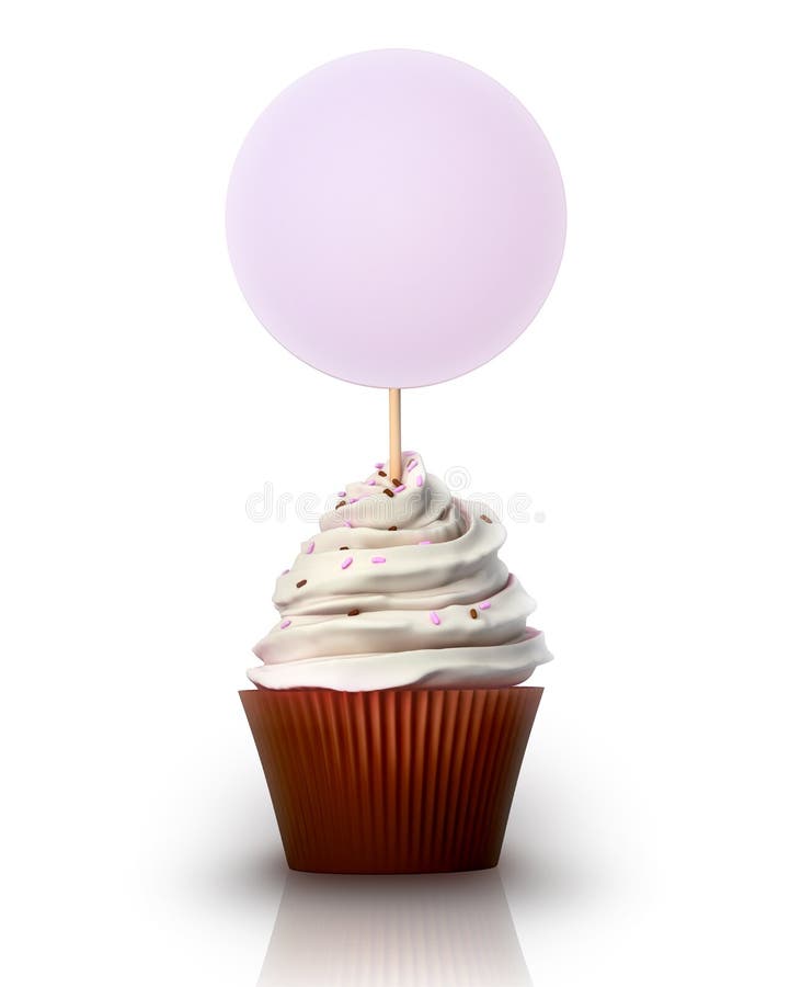 Cupcake with a Blank Sign Front View Stock Illustration - Illustration ...