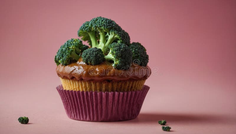 A Cupcake with a Broccoli Tree on Top Stock Illustration - Illustration ...