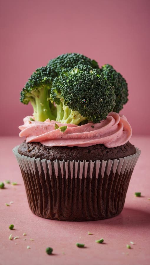 A Cupcake with a Broccoli Tree on Top Stock Illustration - Illustration ...