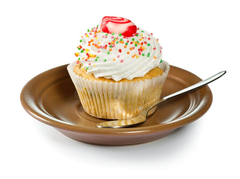 Cupcake on brown plate stock photo. Image of bakery, details - 30831794