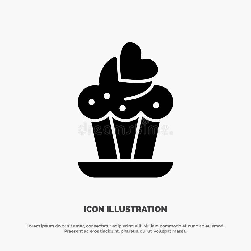 Cupcake, Cake, Love Solid Black Glyph Icon Stock Vector - Illustration ...