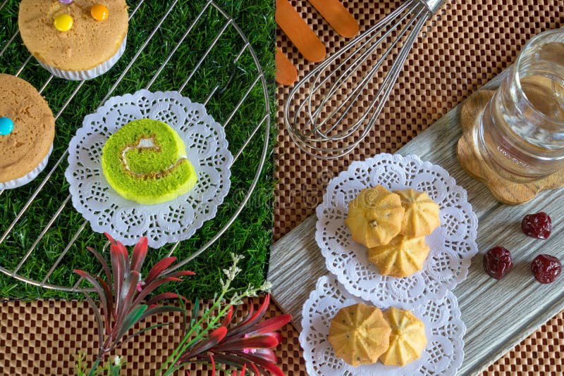 Cupcake Cake Roll Cookie Gooseberry and Water Stock Image - Image of ...