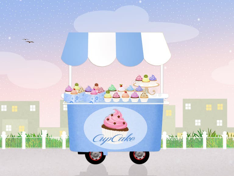 Cupcake cart stock illustration. Illustration of shop - 66998091