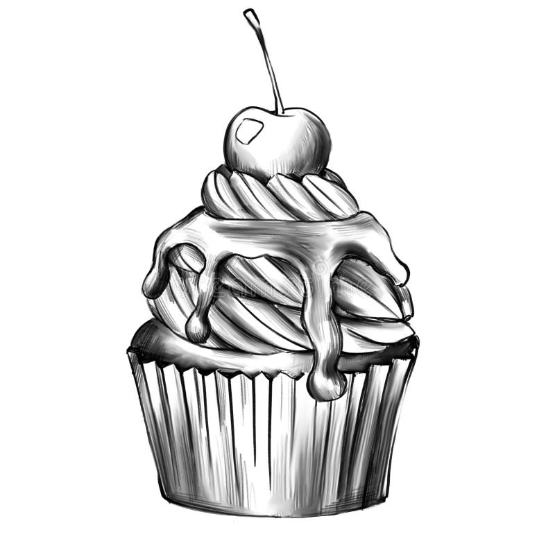 Cupcake With Cherry Comic Style Sketch Stock Illustration