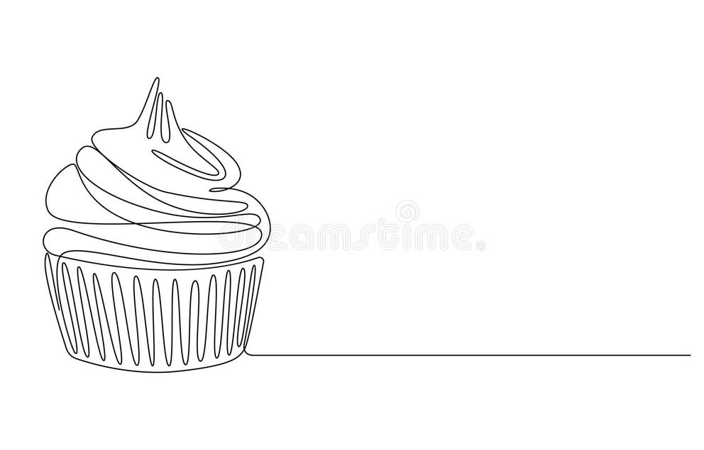 Single Line Cupcake with Cream and Cherry. Stock Illustration ...