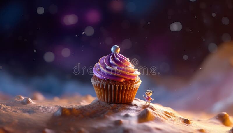 Cupcake with Cream Around Flying Particles Stock Illustration ...
