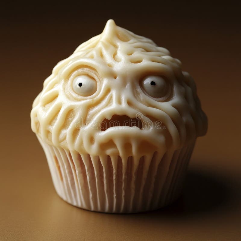 A Cupcake with a Creepy Face Made of Frosting Stock Illustration ...