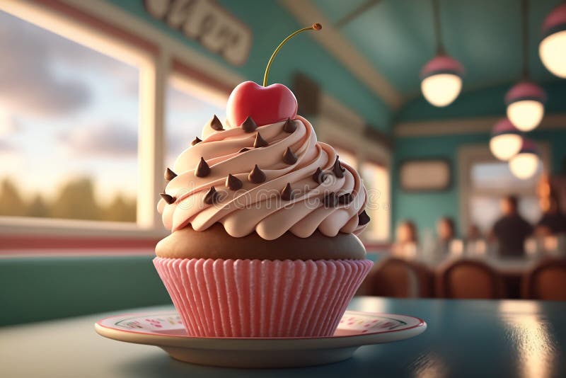 Cupcake in a Diner - Generative AI Stock Illustration - Illustration of ...