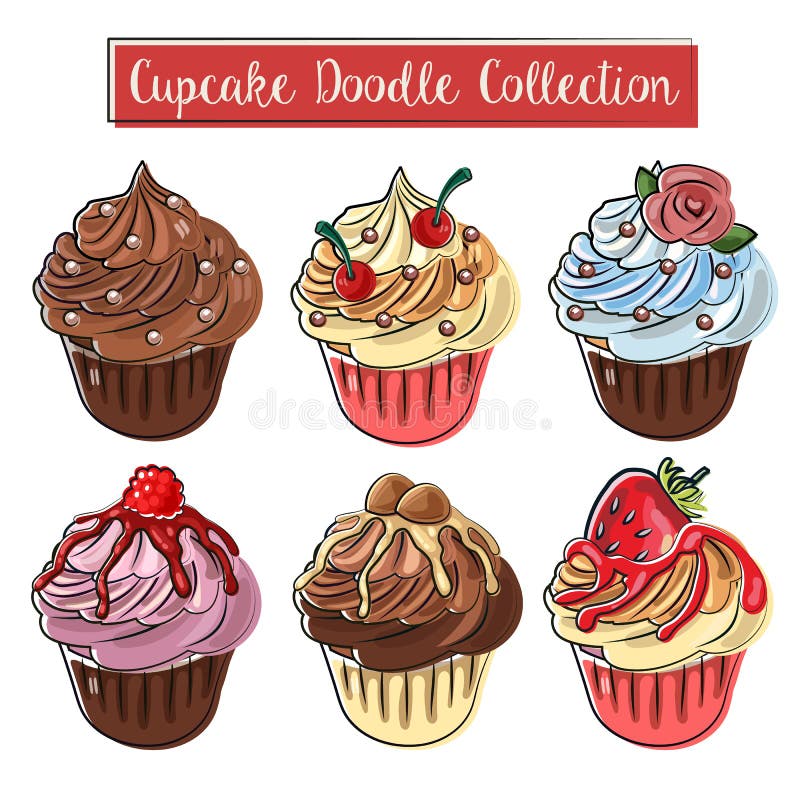 Doodle cupcake icons stock vector. Illustration of greeting - 32022908