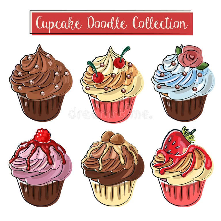 Cupcake doodle collection stock vector. Illustration of chocolate ...