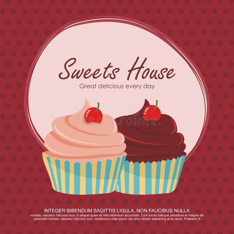 Cupcake Flyer Template Design. with Colorful Linear Doodle Cupcake ...