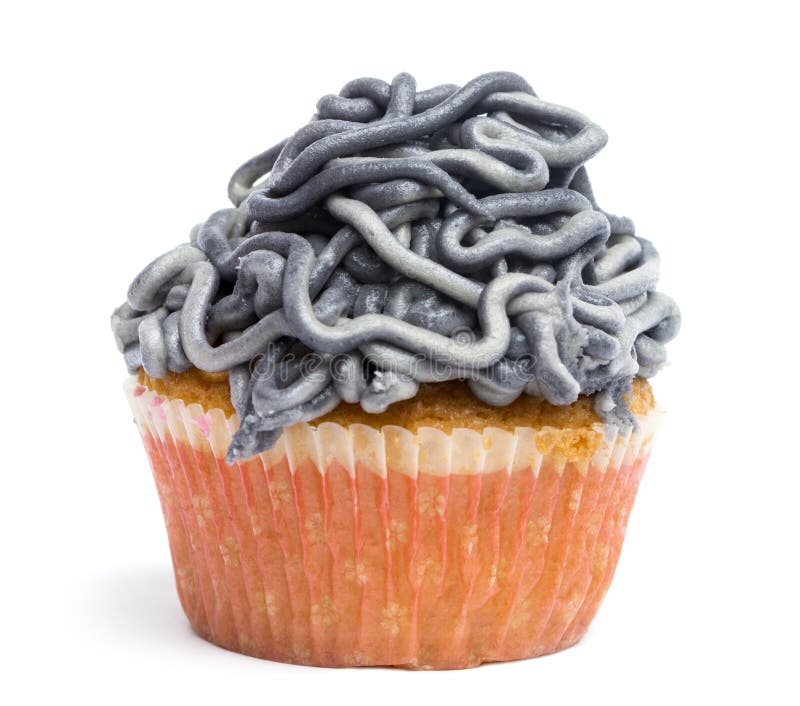 Cupcake with Gray Icing Against White Background Stock Image - Image of ...