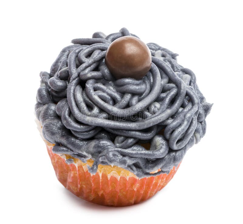 Cupcake with Gray Icing Against White Background Stock Photo - Image of ...