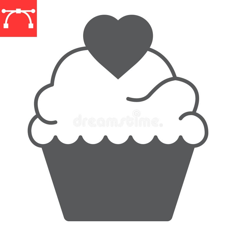 Cupcake with Heart Glyph Icon Stock Vector - Illustration of muffin, editable: 300216213