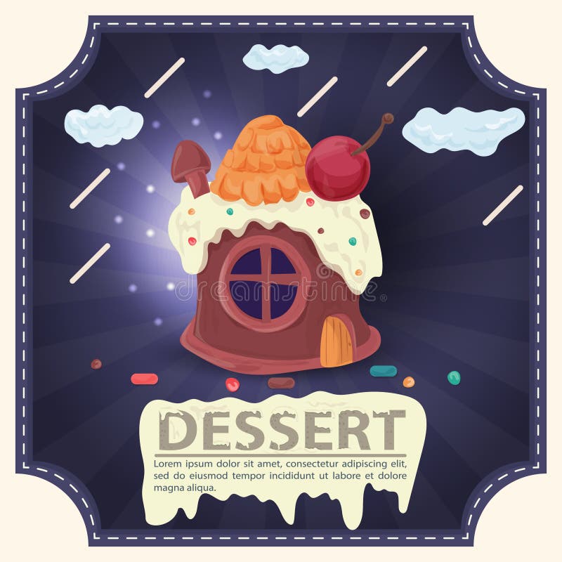 Cupcake House with Round Window with Icing with the Word Dessert Square ...