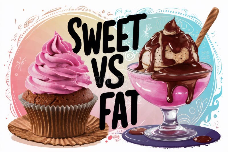 A Cupcake and Ice Cream with the Words Sweet Vs. Fat, AI Stock ...