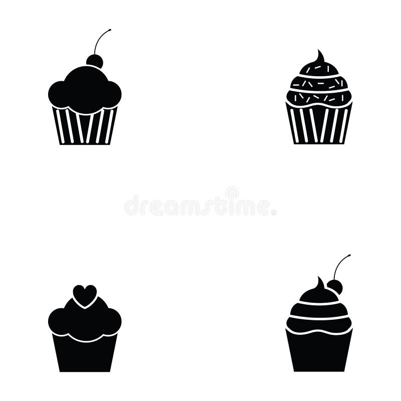 Cupcake icon set stock vector. Illustration of heart - 107347674