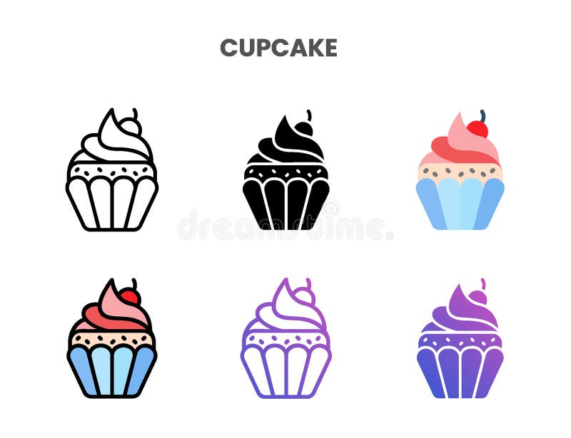 Cupcake Icons Set with Different Styles. Stock Vector - Illustration of ...