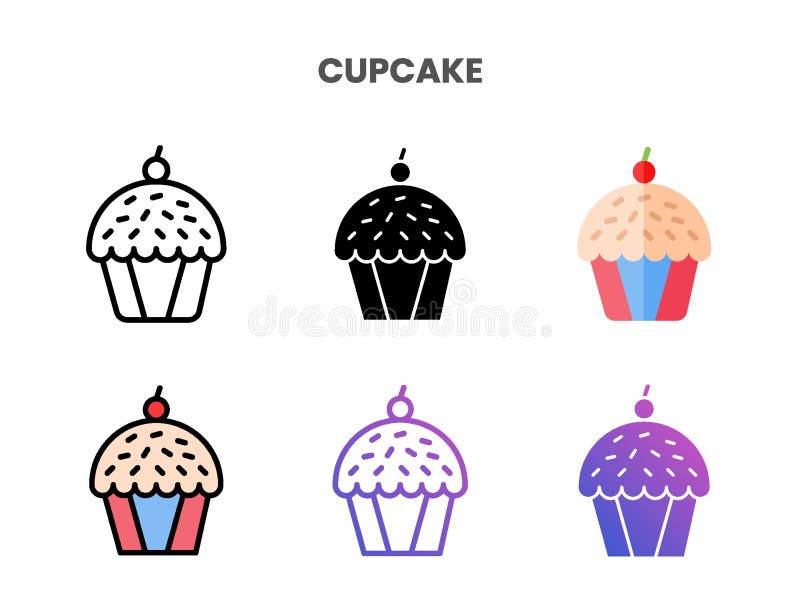 Cupcake Icons Set with Different Styles. Stock Vector - Illustration of ...